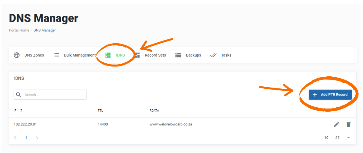 Rackzar - How to Mange your PTR (RDNS) inside the Client Zone